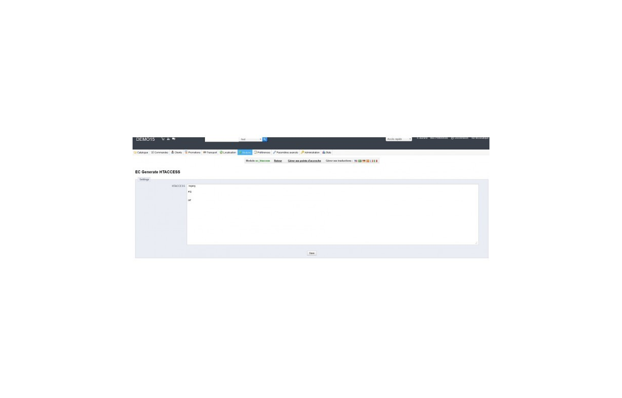 Htaccess editor for Prestashop