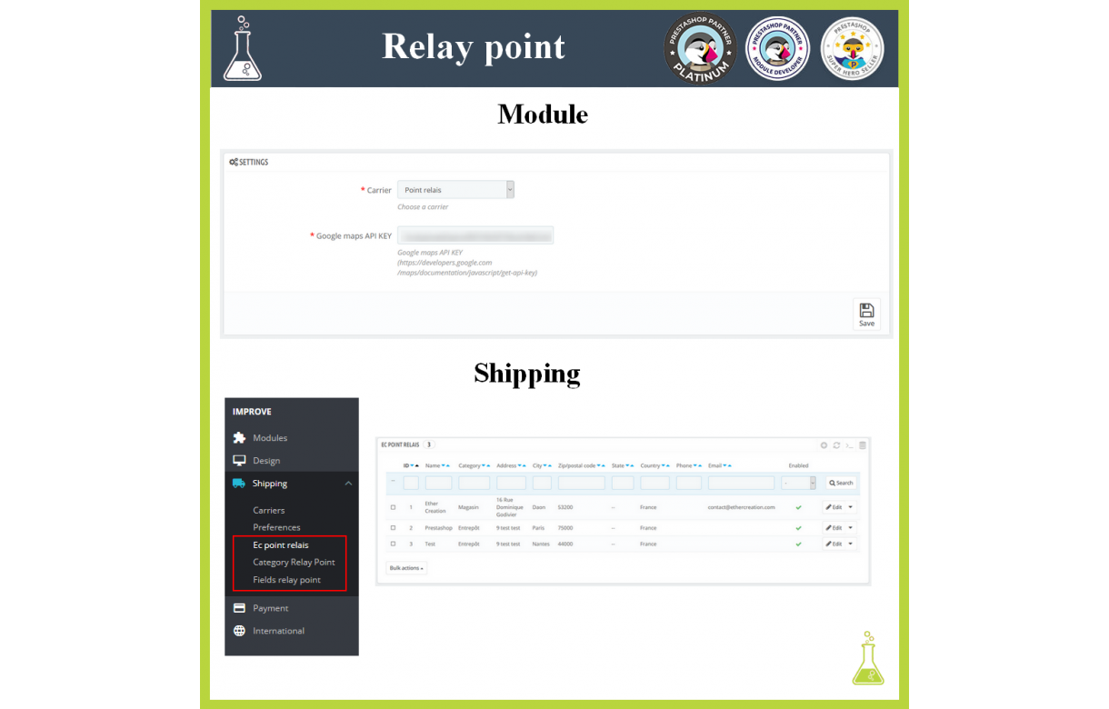 Prestashop module : Manage your relay points