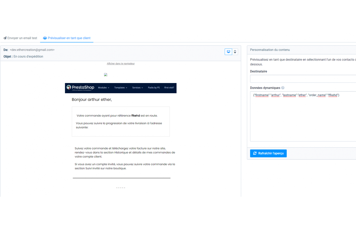 Prestashop transactional email from Brevo