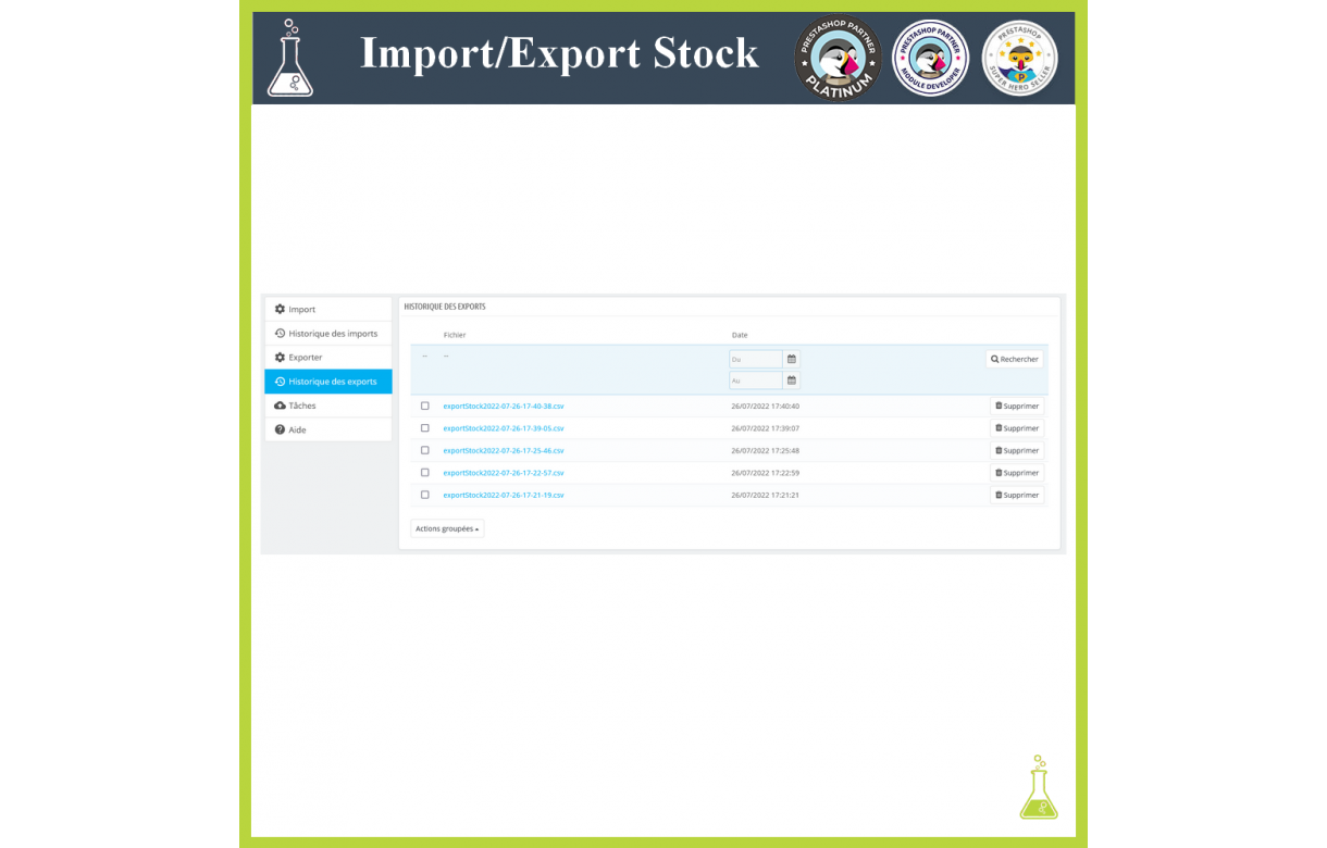 Bulk stock import/export CSV / Mail / FTP