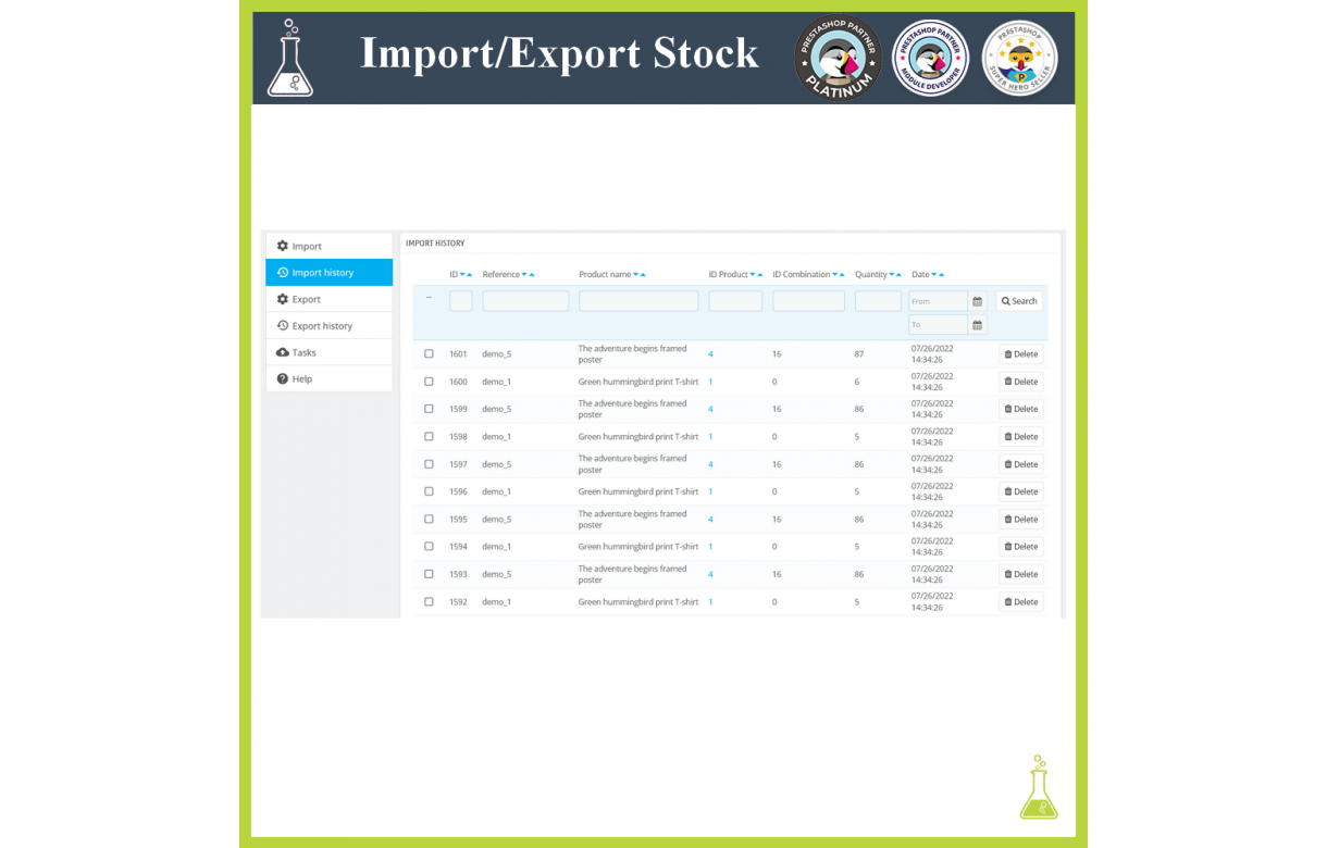 Bulk stock import/export CSV / Mail / FTP