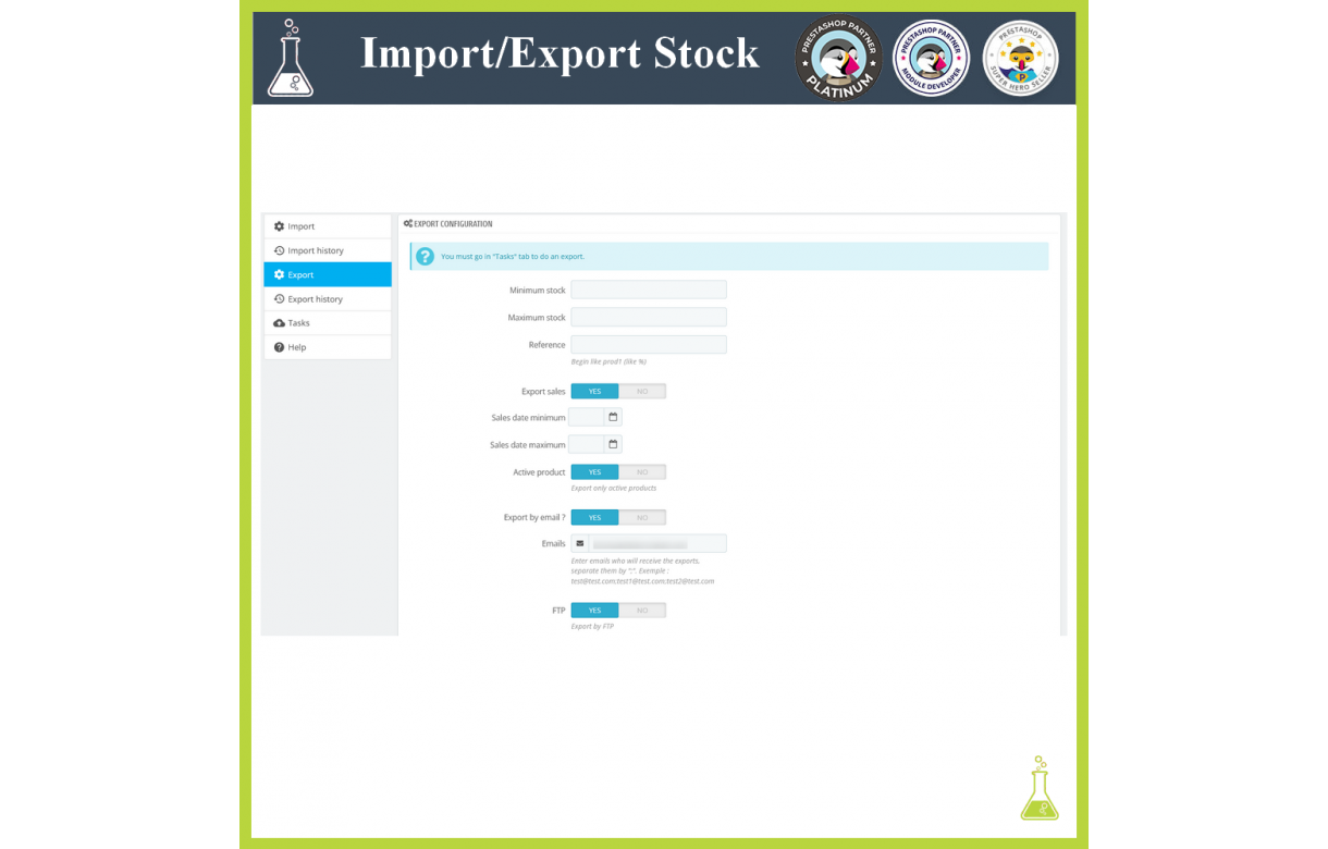 Bulk stock import/export CSV / Mail / FTP
